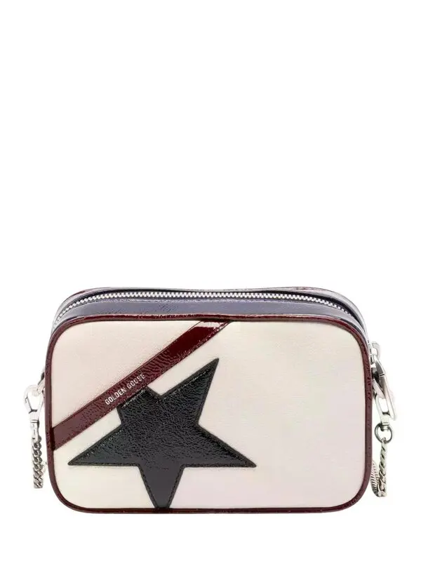 GOLDEN GOOSE Mini Star Bag In Butter-white Leather With Black Star And Burgundy And Dark Blue Details - Neutrals