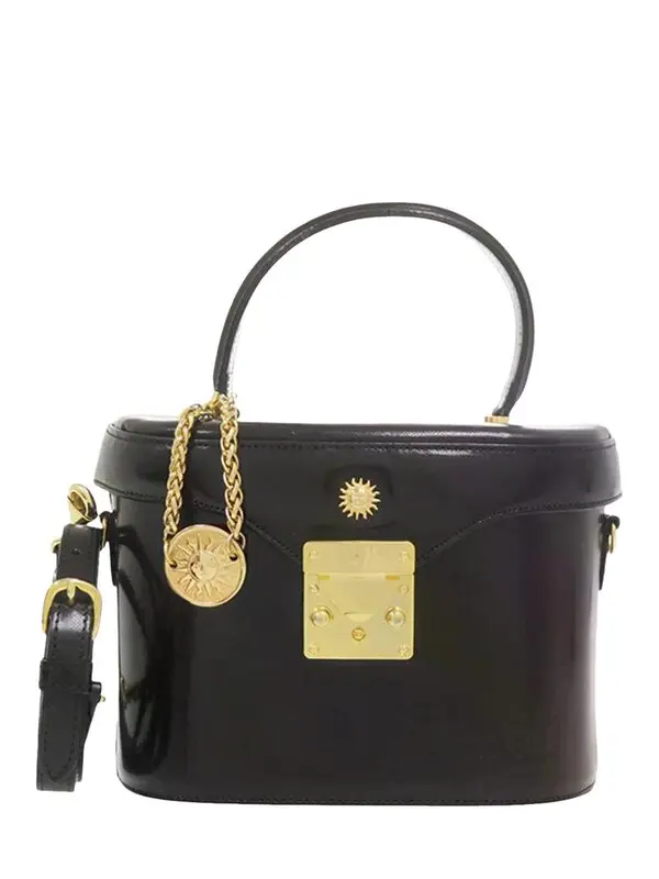 Versace 1990-1995 Leather Sun Medallion Vanity Bag Satchel - Black