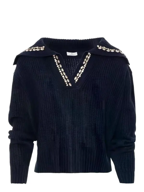 FRACOMINA Crystal-embellished Ribbed-knit Sweater - Blue