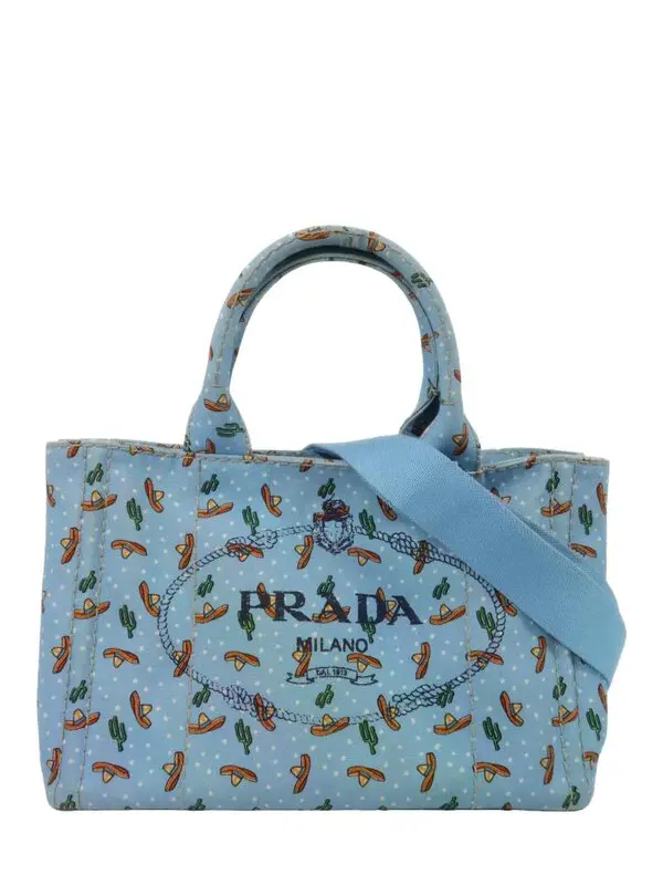 Prada Canapa Printed Tote Bag - Blue
