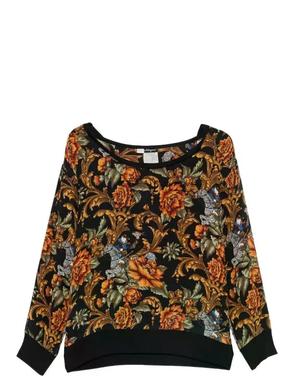 FERRAGAMO 1980s Floral-print Silk Sweater - Black