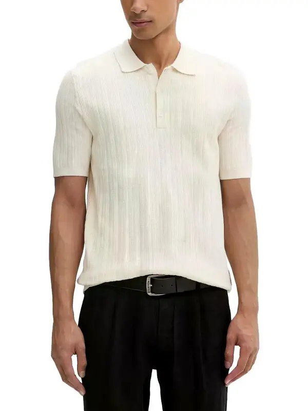 Marc O'polo Ribbed-knit Short-sleeve Polo Shirt - Neutrals
