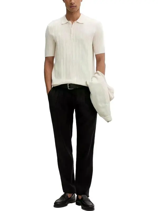 Marc O'polo Ribbed-knit Short-sleeve Polo Shirt - Neutrals