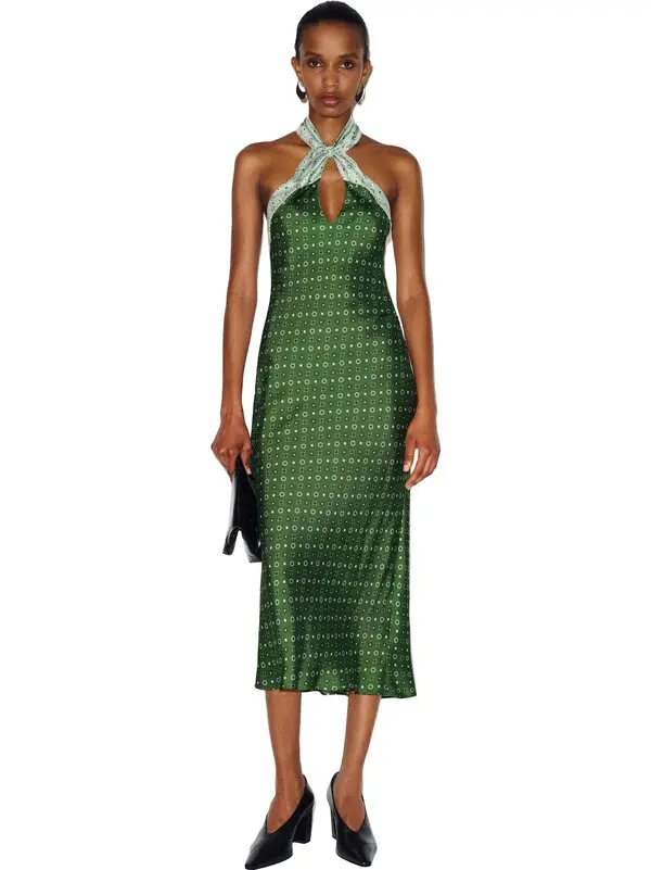 REFORMATION Meli Silk Twill Dress - Green