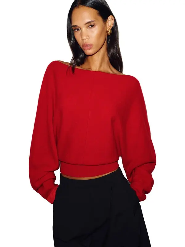 REFORMATION Brianna Cashmere Boatneck Top - Red