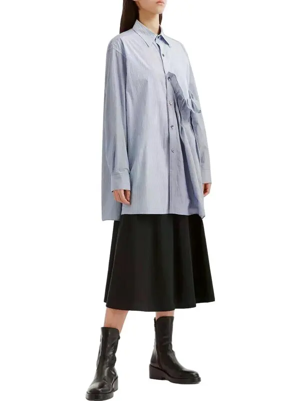 Y’s Striped Pleated Shirt - Blue