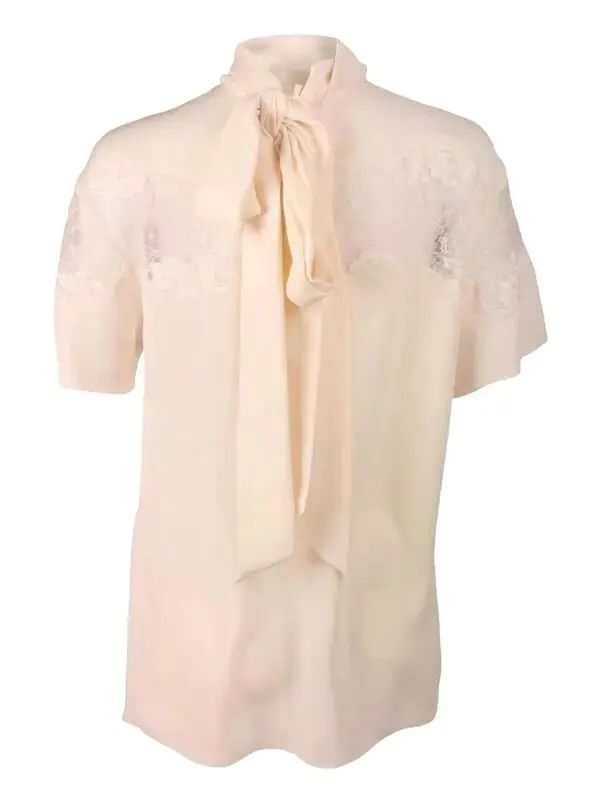 Valentino Garavani Lace-panelled Bow-detail Blouse - Neutrals