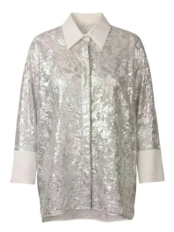 Valentino Garavani Floral-lace Metallic Shirt - Silver