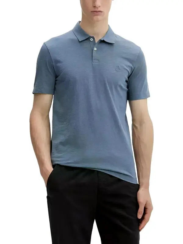 Marc O'polo Logo-embroidered Slub-texture Polo Shirt - Blue