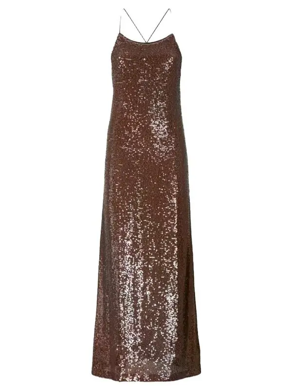 GAELLE PARIS Sequin-embellished Maxi Dress - Brown