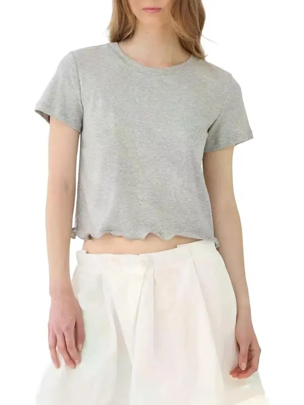 ELEH Scalloped-edge Short-sleeve T-shirt - Grey