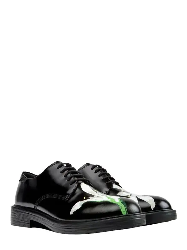 Camper Twins Floral-print Leather Lace-up Shoes - Black