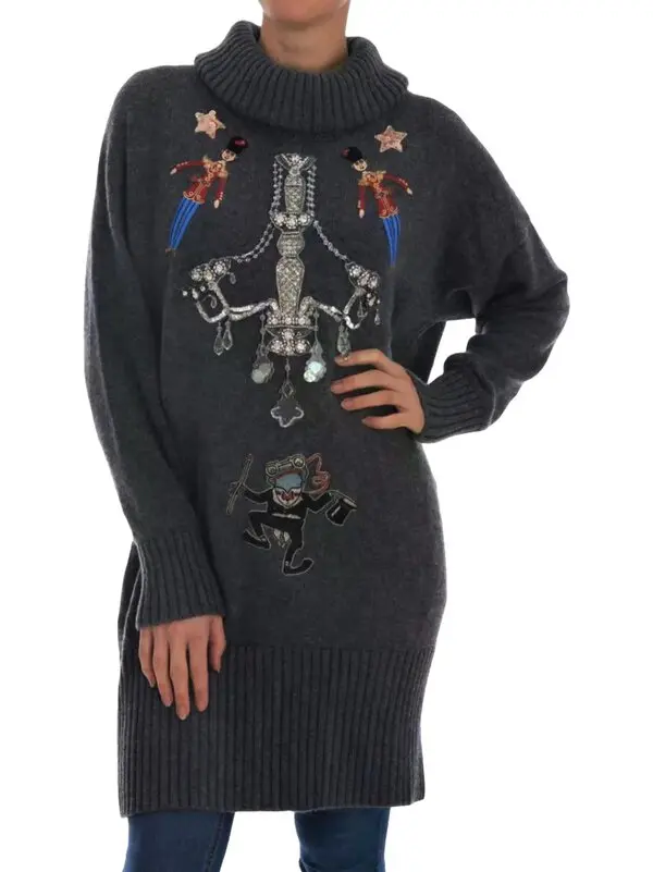 Dolce & Gabbana Embroidered Crystal-embellished Sweater - Grey