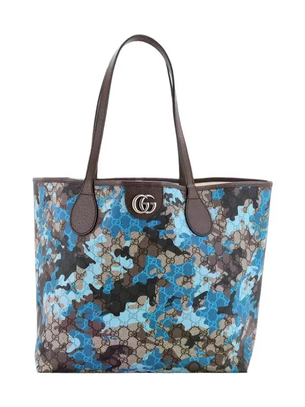 Gucci Gg Open Gg Camouflage Coated Canvas Large Tote Bag - Blue