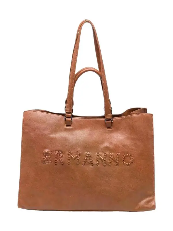 ERMANNO FIRENZE Large Logo-embroidered Leather Tote Bag - Brown