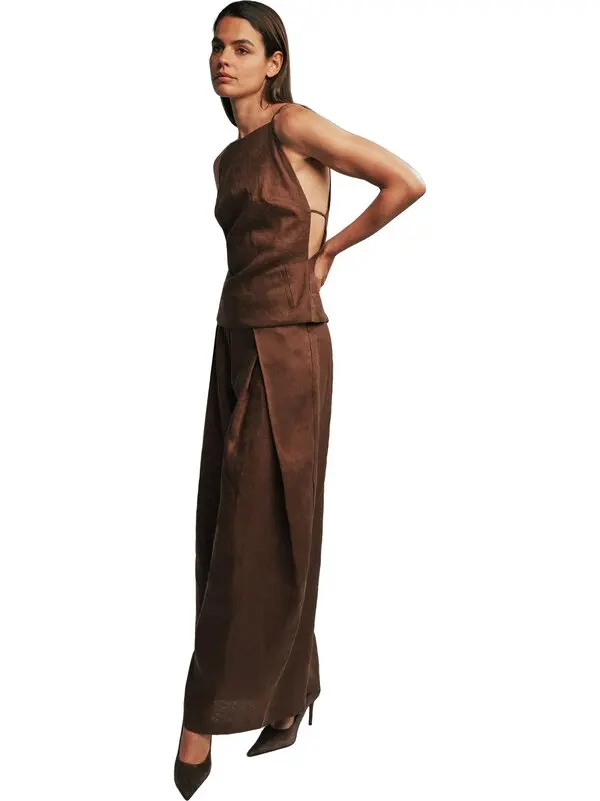 Bardot Arelia High Neck Linen Top - Chocolate
