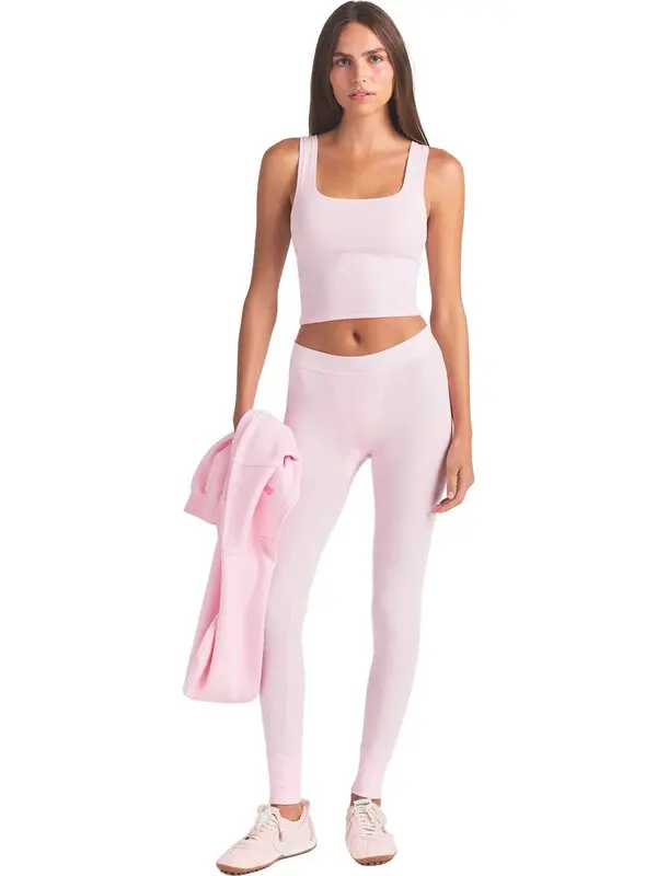 SKIMS Mid Rise Legging | Pink | | Cotton Rib - Cherry Blossom