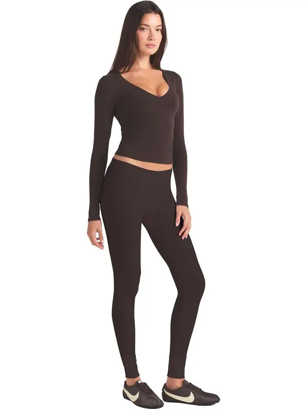 SKIMS Mid Rise Legging | Pink | | Cotton Rib - Espresso