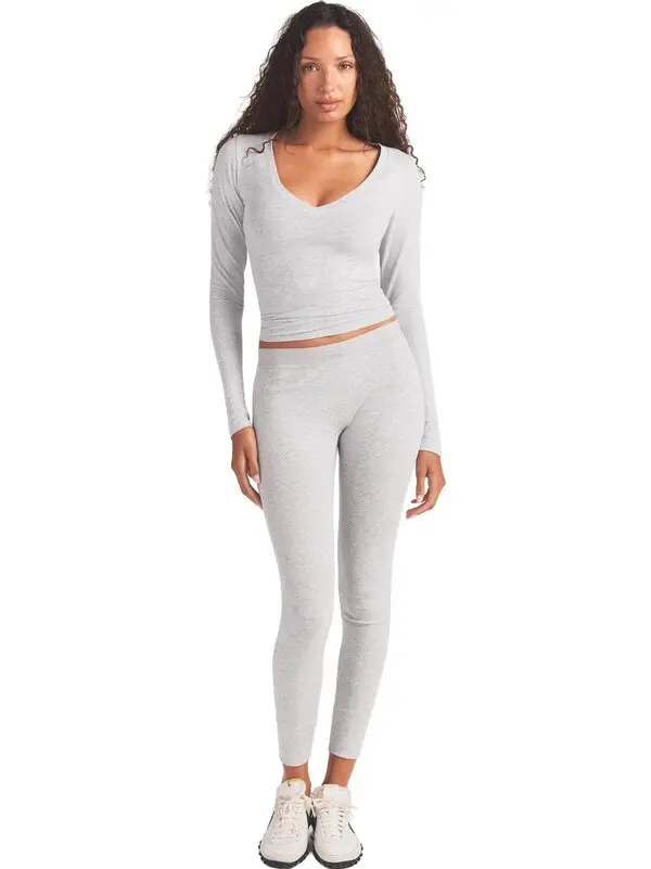 SKIMS Mid Rise Legging | Pink | | Cotton Rib - Light Heather Grey