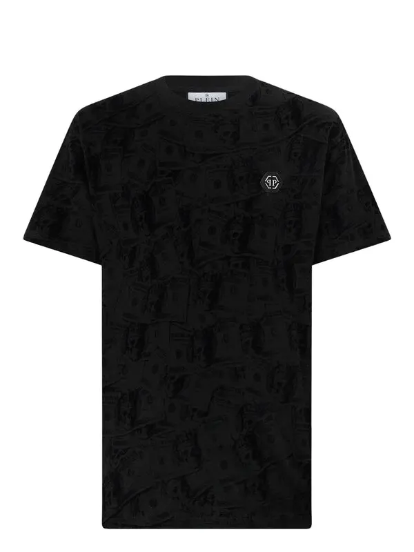 Philipp Plein Dollar Print T-shirt With Logo Plaque - Black