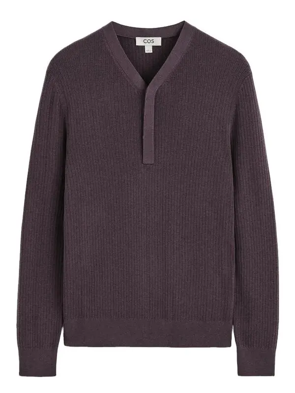 Cos Merino-lyocell Ribbed-knit Henley Top - Red