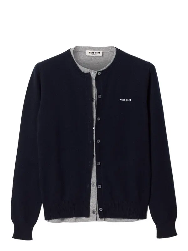 Miu Miu Cashmere And Jersey Cardigan - Navy