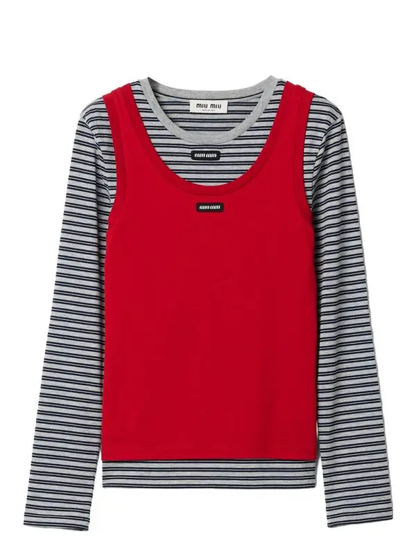 Miu Miu Jersey Tank Top And T-shirt - Grey+blue