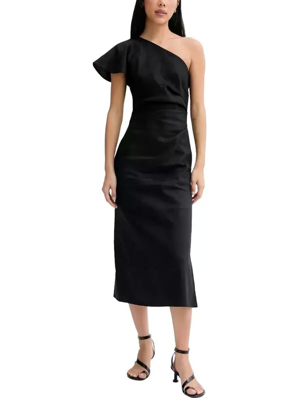 Marc O'polo One-shoulder Ruffled Midi Dress - Black