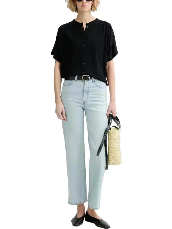 Marc O'polo Button-up Pleated-shoulder Shirt - Black