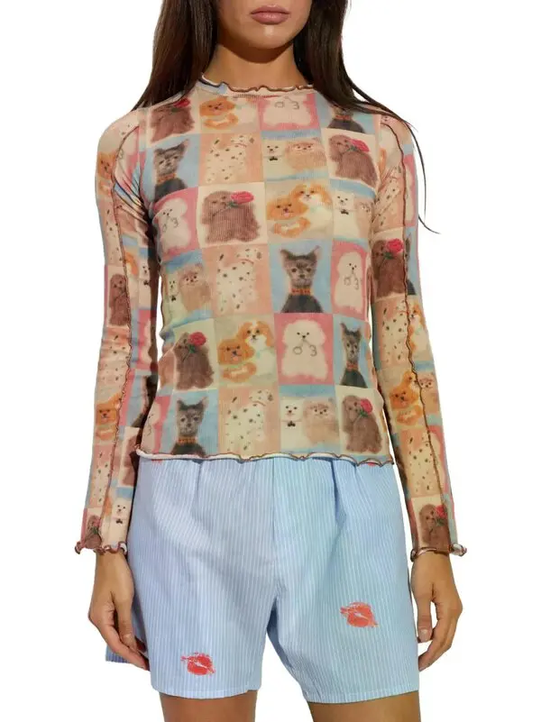 CARNE BOLLENTE Ribbed Dog-print Top - Neutrals