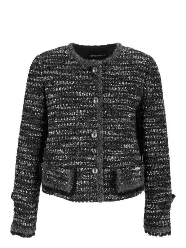 Emporio Armani Tweed Fringed Jacket - Black