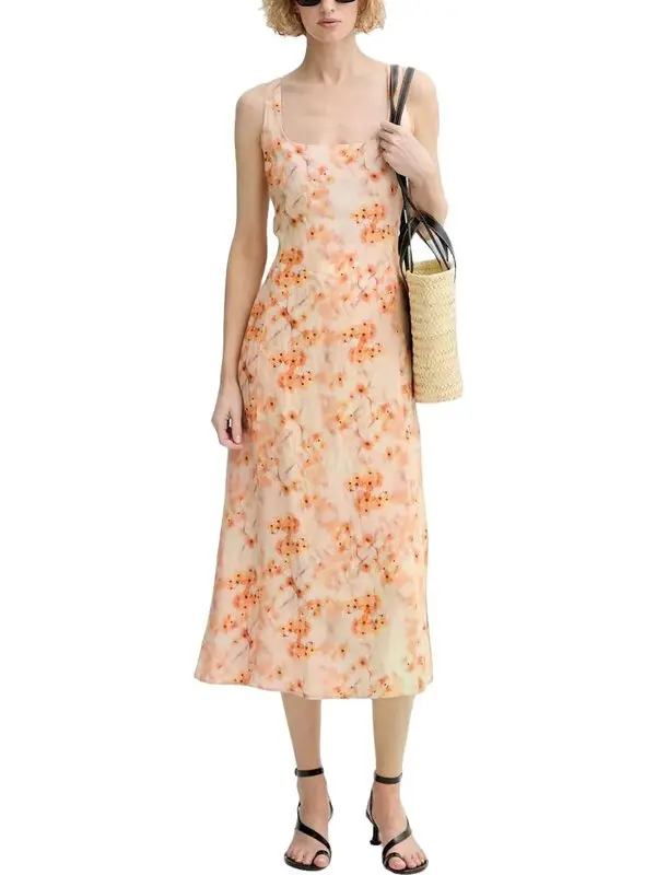 Marc O'polo Floral-print Tie-back Midi Dress - Orange
