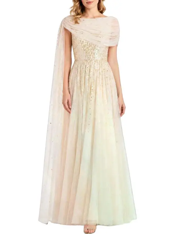 NEEDLE & THREAD Moonlight Sequin Draped Maxi Dress - Neutrals
