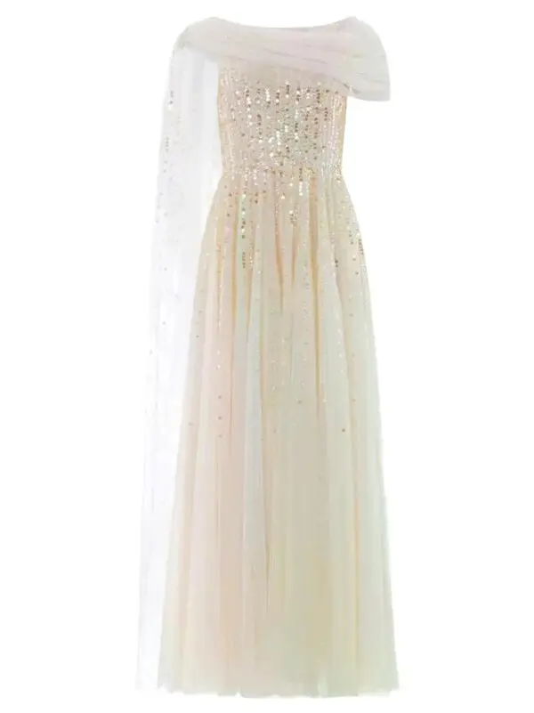 NEEDLE & THREAD Moonlight Sequin Draped Maxi Dress - Neutrals
