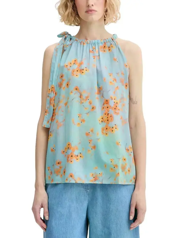 Marc O'polo Floral-print Tie-fastening Top - Blue