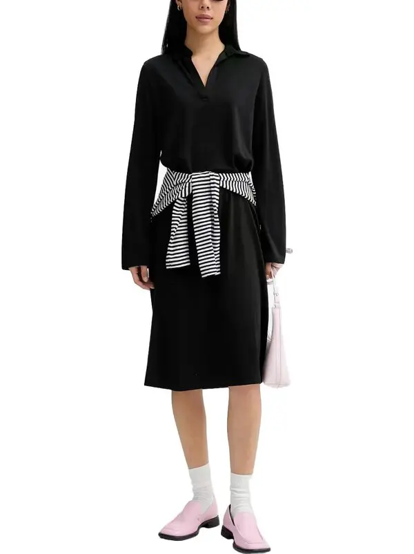 Marc O'polo Long-sleeve Polo-collar Midi Dress - Black