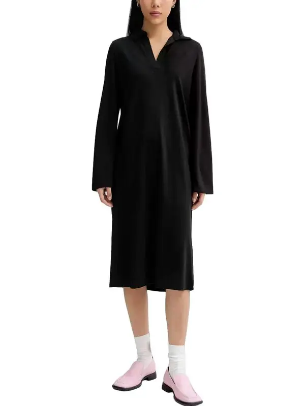 Marc O'polo Long-sleeve Polo-collar Midi Dress - Black