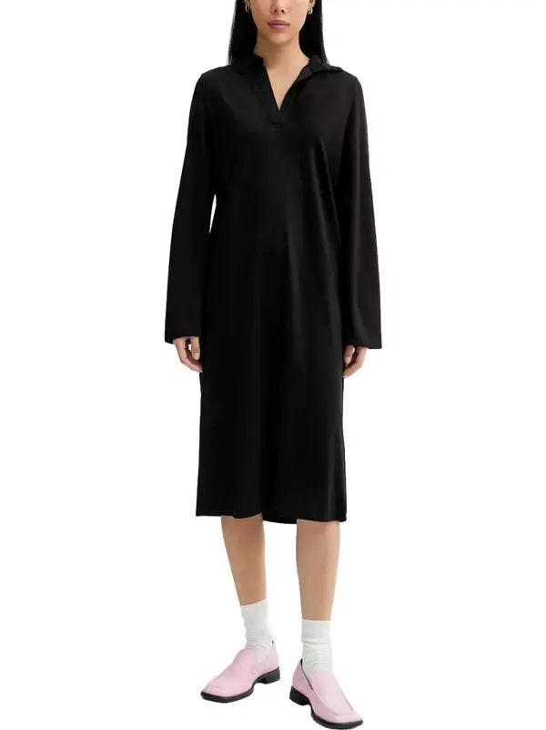 Marc O'polo Long-sleeve Polo-collar Midi Dress - Black