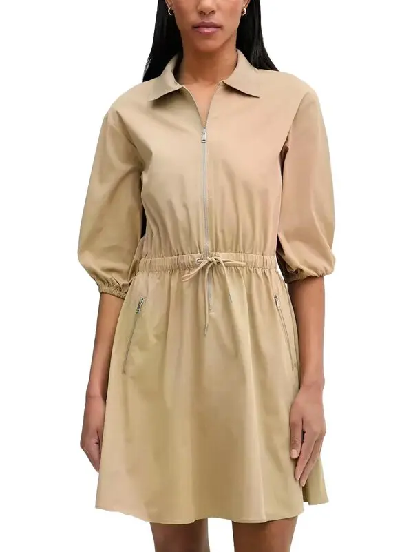 Marc O'polo Zip-up Drawstring-waist Mini Dress - Neutrals