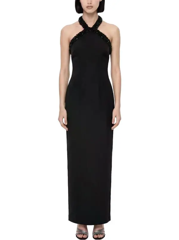 Roland Mouret Maxi Bead-embellished Halterneck Dress - Black