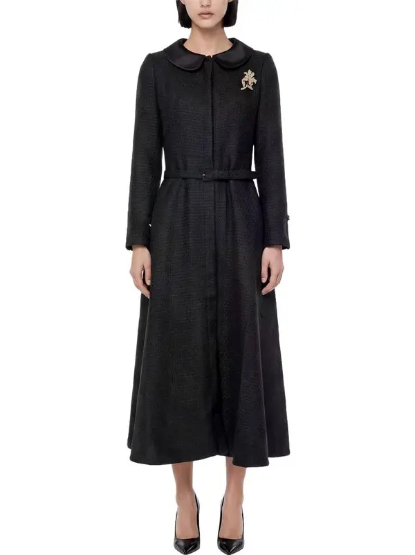 Roland Mouret Boucle Coat With Flower Brooch - Black