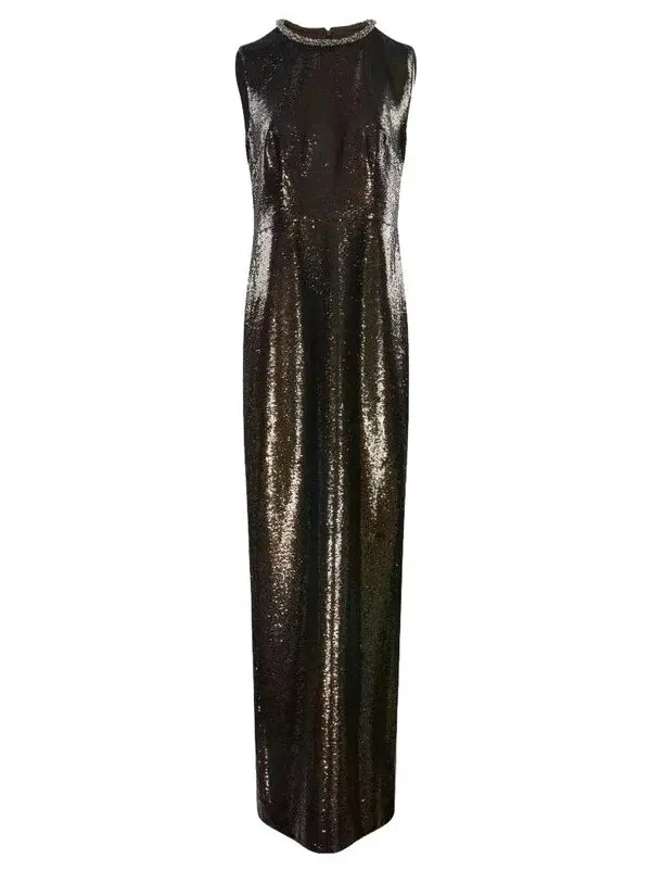 Roland Mouret Sequin-embellished Crystal-neckline Dress - Brown