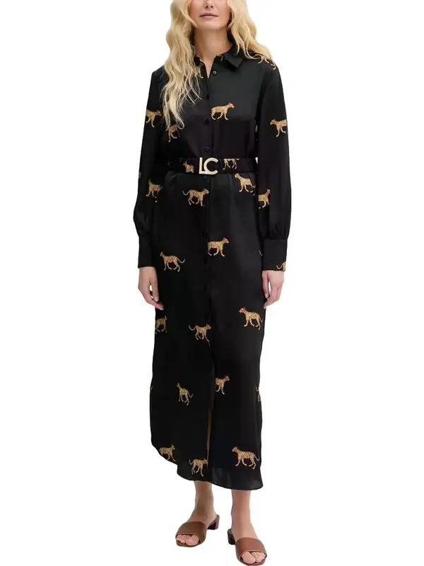 Lola Casademunt Cheetah-print Belted Shirt Midi Dress - Black