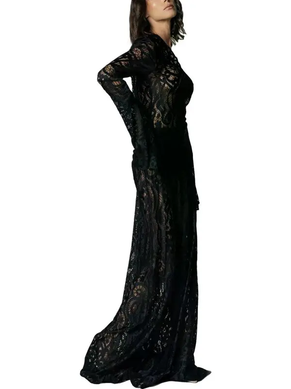 MIAU BY CLARA ROTESCU Lace Bell-sleeve Maxi Dress - Black