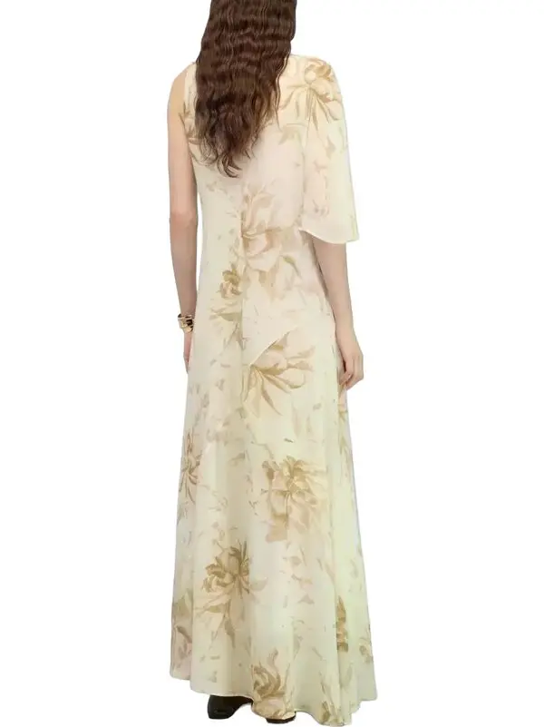 SEMICOUTURE Serena Floral-print One-shoulder Maxi Dress - Neutrals