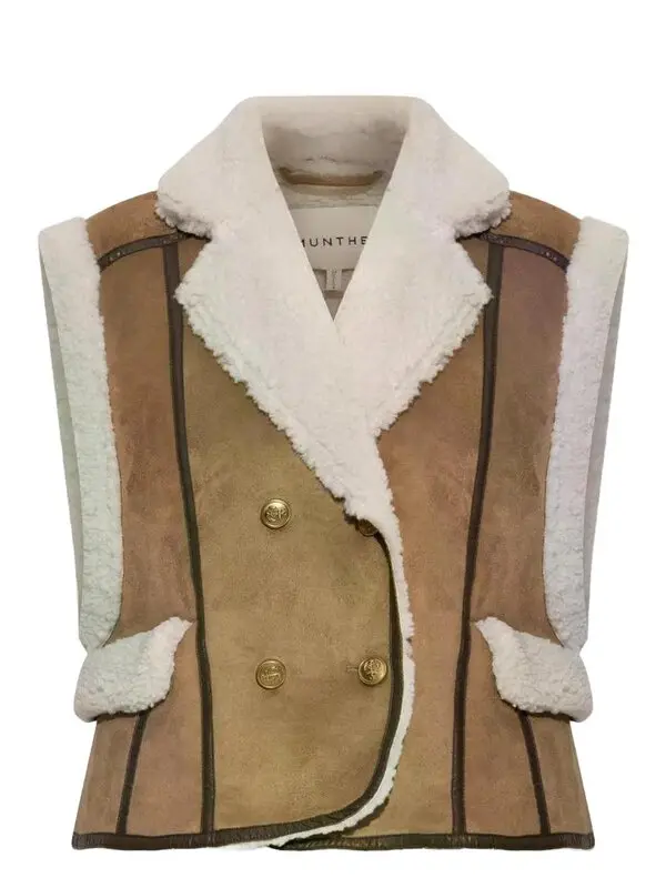 Munthe Vigor Shearling-trim Double-breasted Waistcoat - Brown