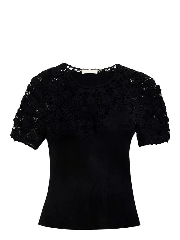 Ulla Johnson Ss Clelia Crochet-knit Top - Black