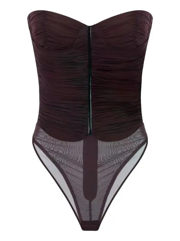 Elisabetta Franchi Bodysuit In Stretch Jersey Fabric - Brown