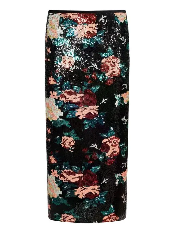 FORTE_FORTE Sequin-embellished Floral-print Midi Skirt - Black