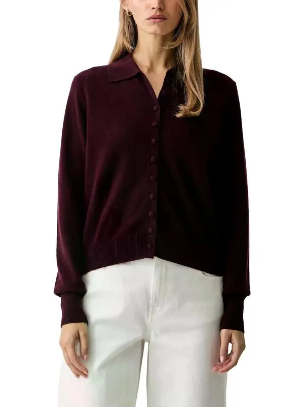 VICOLO Button-up Polo-collar Cardigan - Red